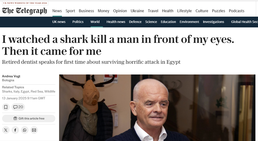 Aggredito da squalo, la vicenda di Fappani fa il giro d'Europa ...